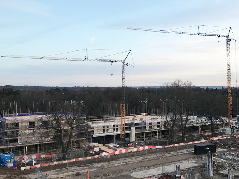 Liebherr 81.1K & 53K Self-Erecting Tower Cranes working together on site