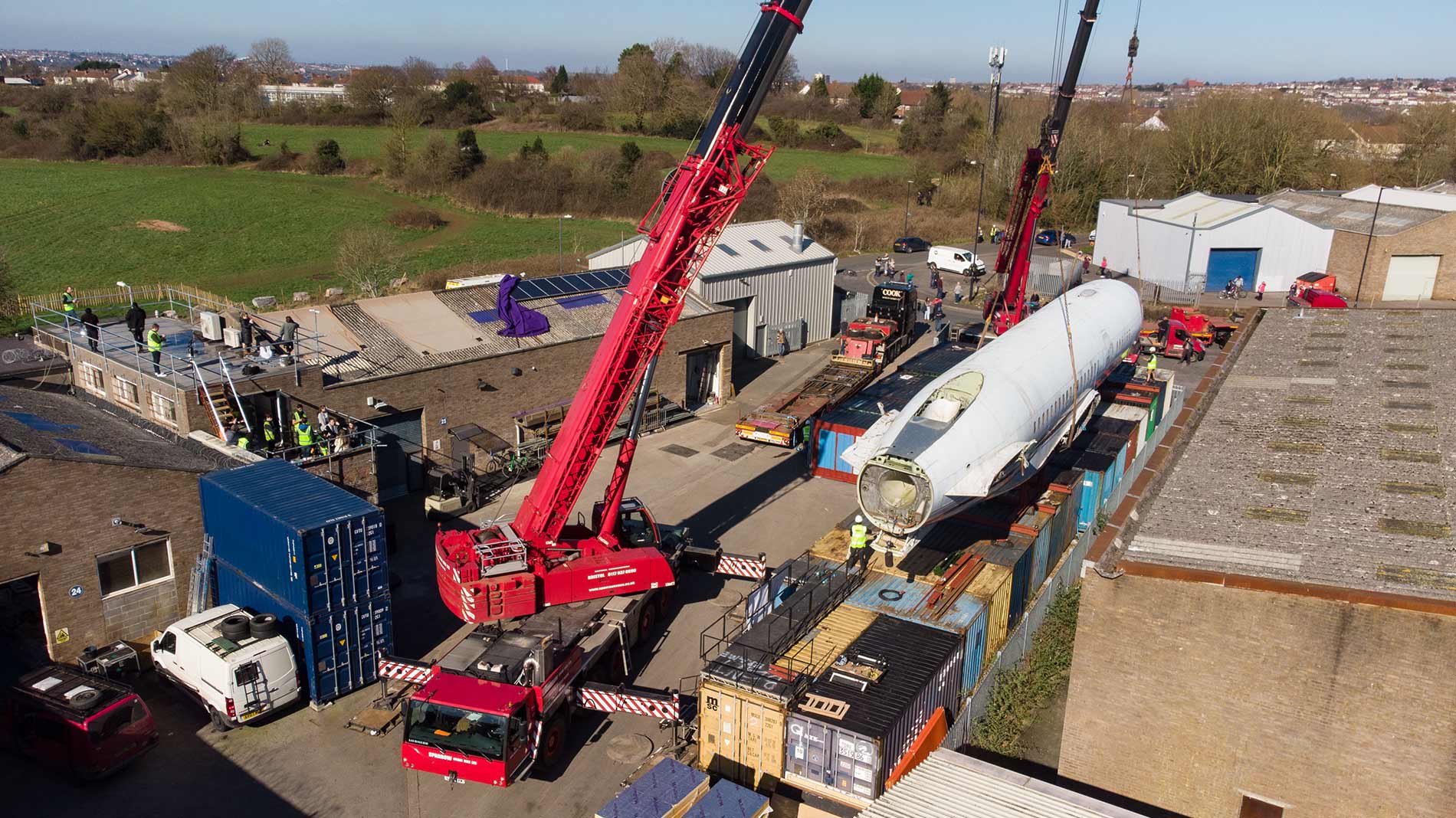 Sparrow Crane Hire lifts Boeing aircraft body at PYTCH Event Organisers ...