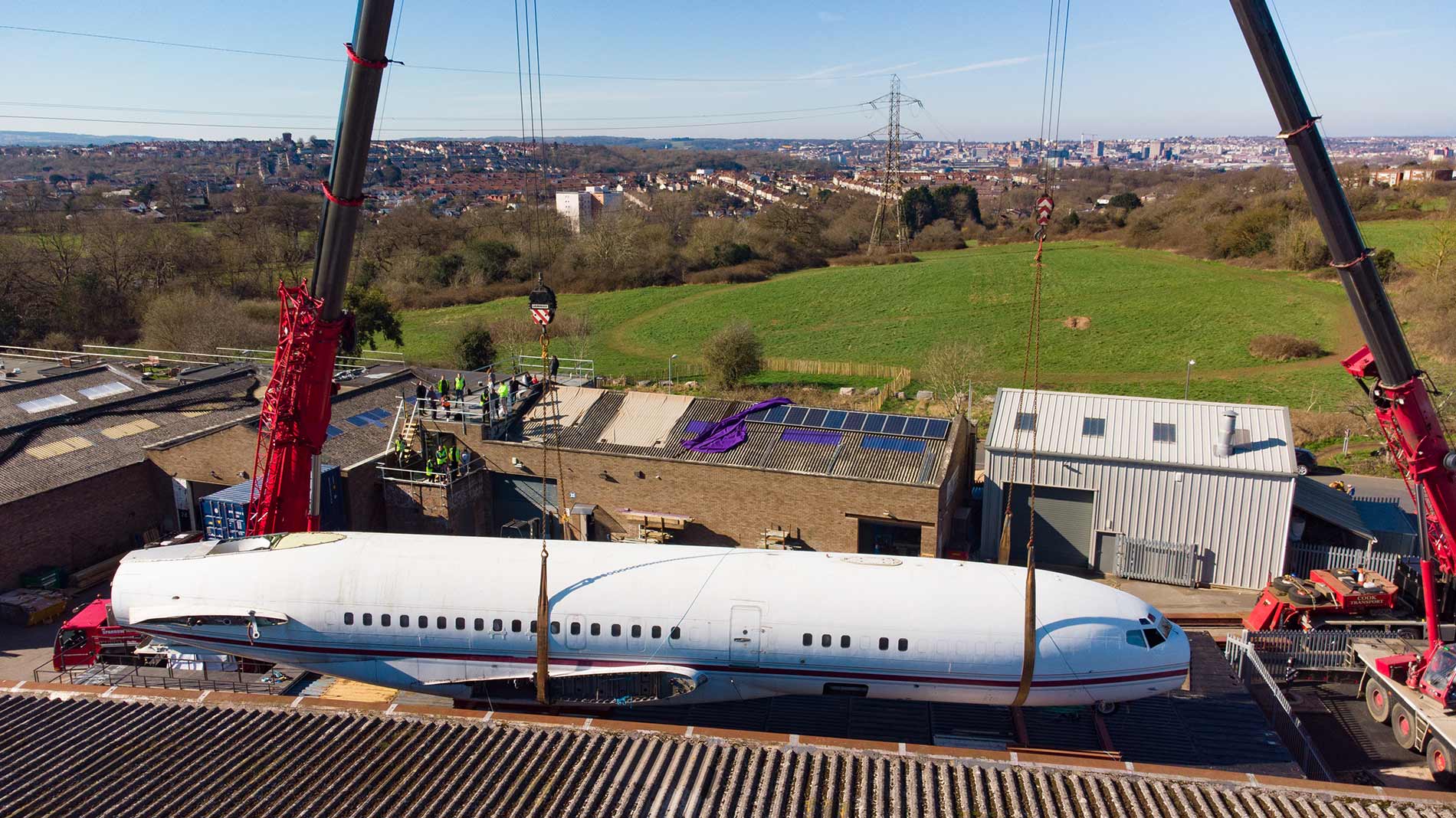 Sparrow Crane Hire lifts Boeing aircraft body at PYTCH Event Organisers ...