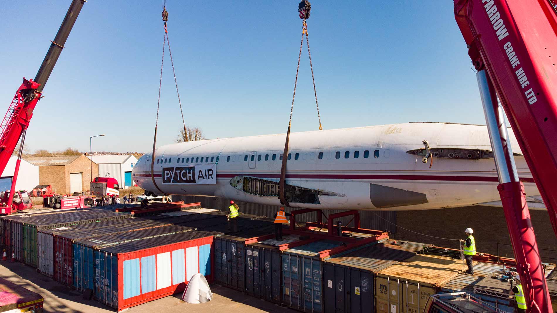 Sparrow Crane Hire lifts Boeing aircraft body at PYTCH Event Organisers ...