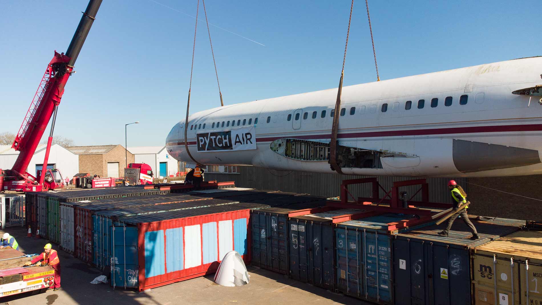 Sparrow Crane Hire lifts Boeing aircraft body at PYTCH Event Organisers ...