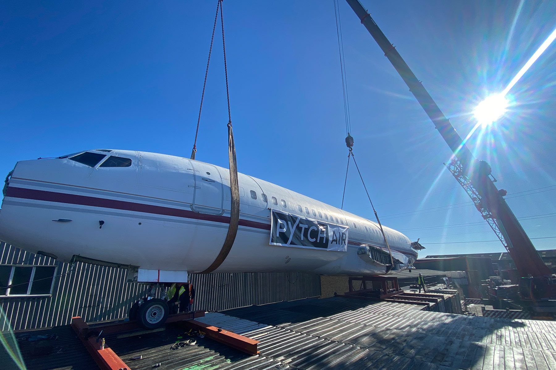 Sparrow Crane Hire lifts Boeing aircraft body at PYTCH Event Organisers ...