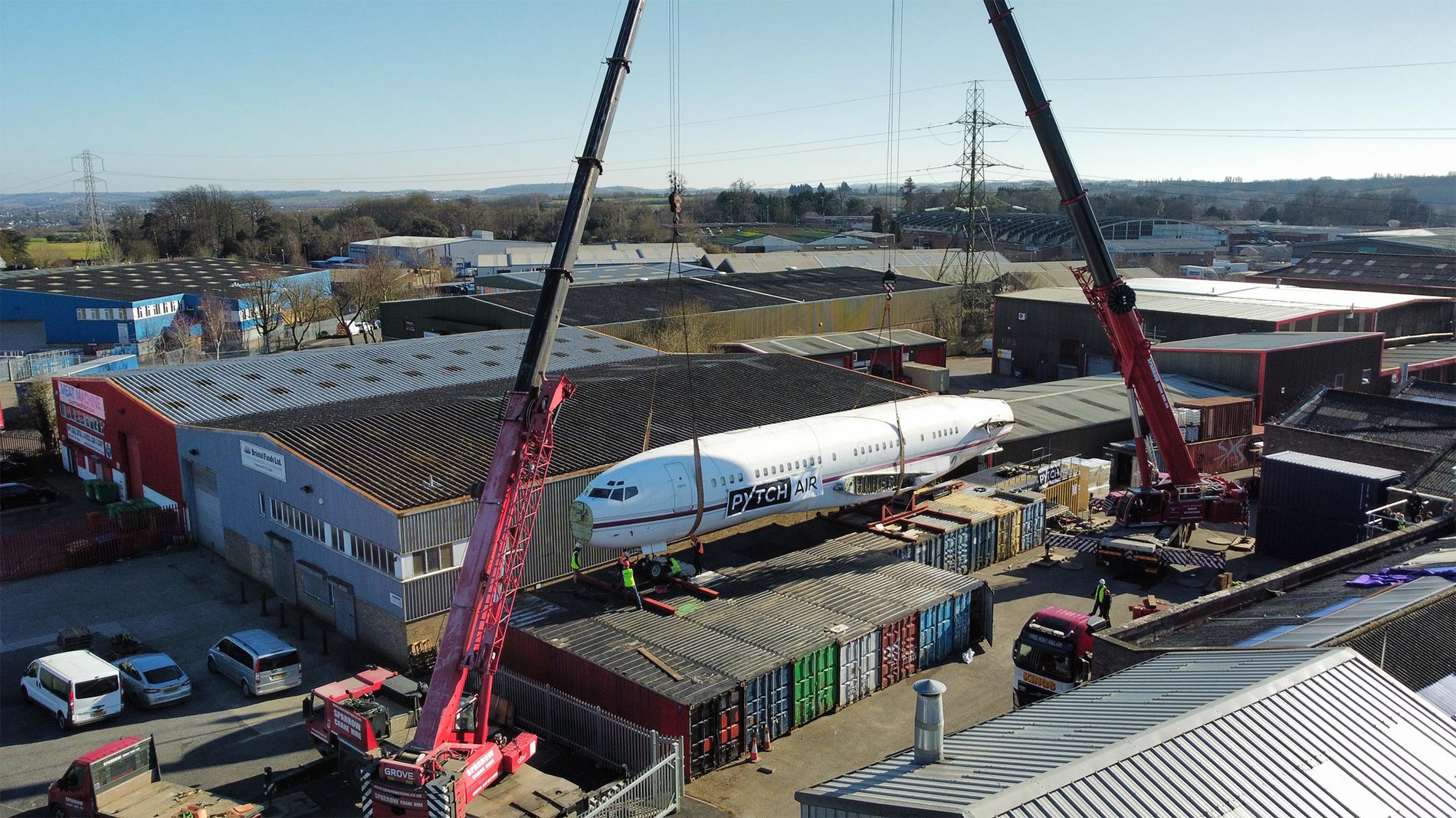 Sparrow Crane Hire lifts Boeing aircraft body at PYTCH Event Organisers ...