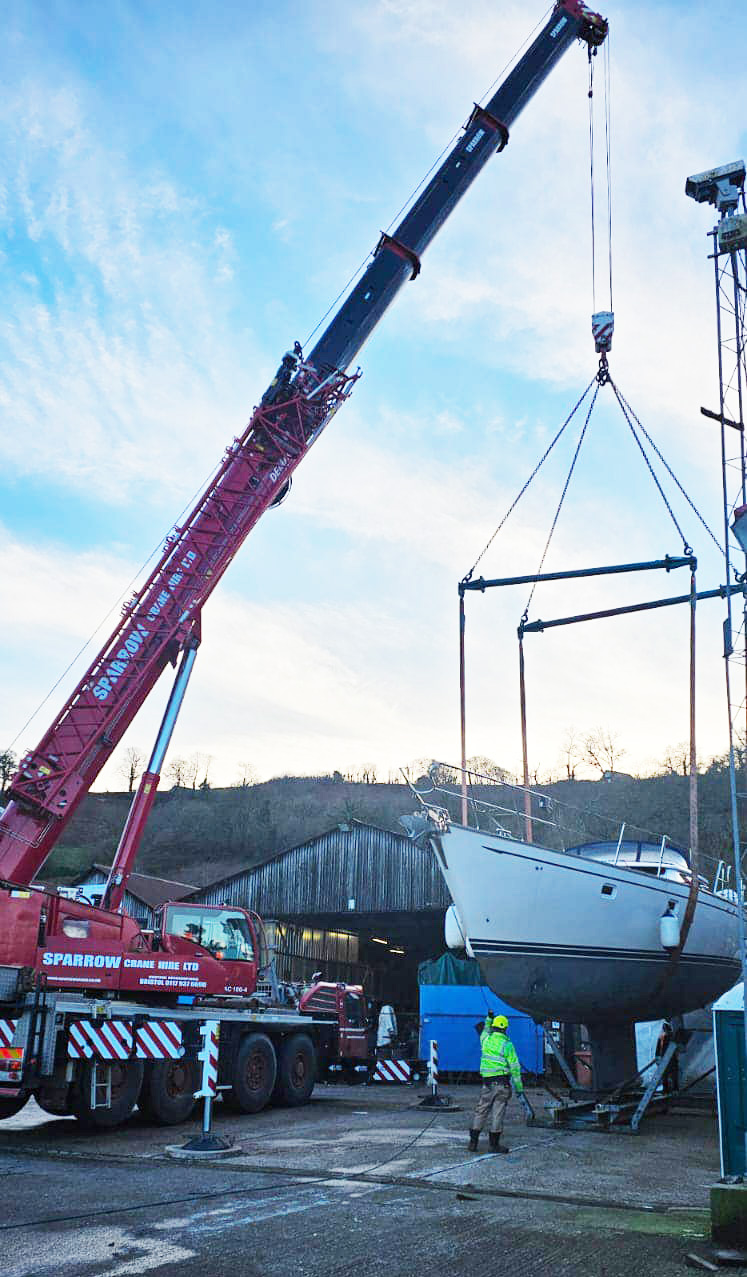 Demag AC100-4L Lifting a Yacht in Totnes, Devon | Sparrow Crane Hire