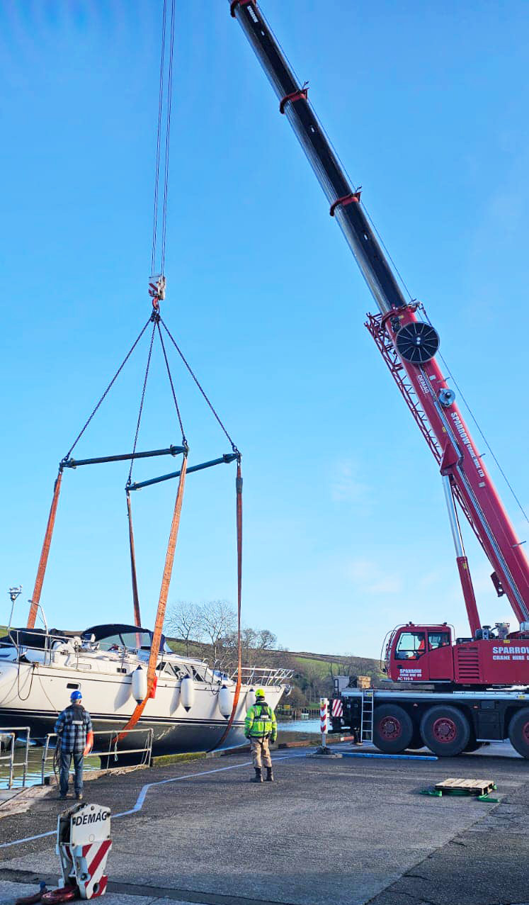 Demag AC100-4L Lifting a Yacht in Totnes, Devon | Sparrow Crane Hire